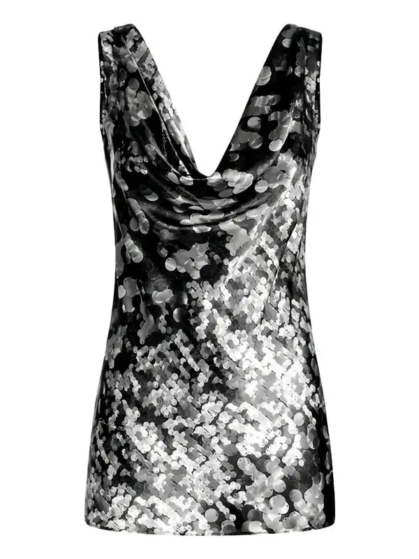 COLLINI MILANO Selena Sequin Embellished Cowl Neck Top - Black