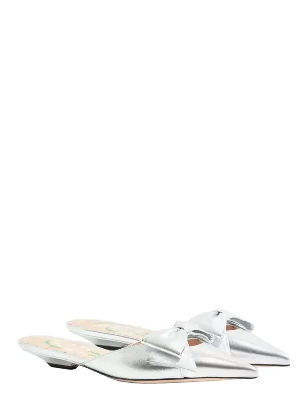 Valentino Garavani Laminated-nappa Bow Mules - Silver