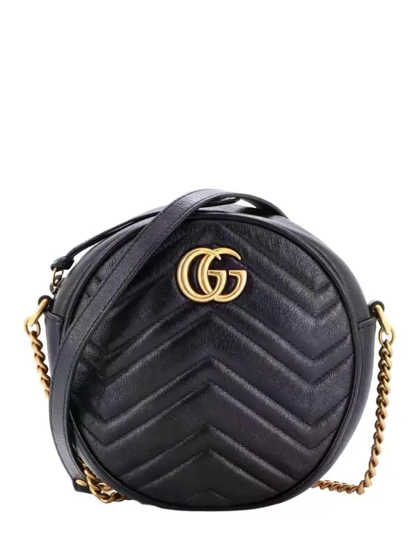 Gucci Matelasse Leather Round Shoulder Bag - Black