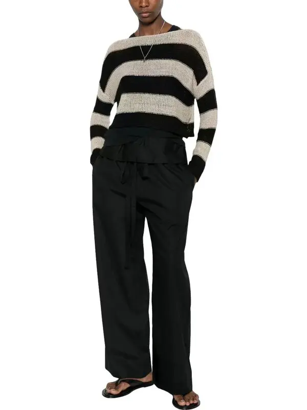 Enza Costa Striped Open-knit Bateau-neck Sweater - Black