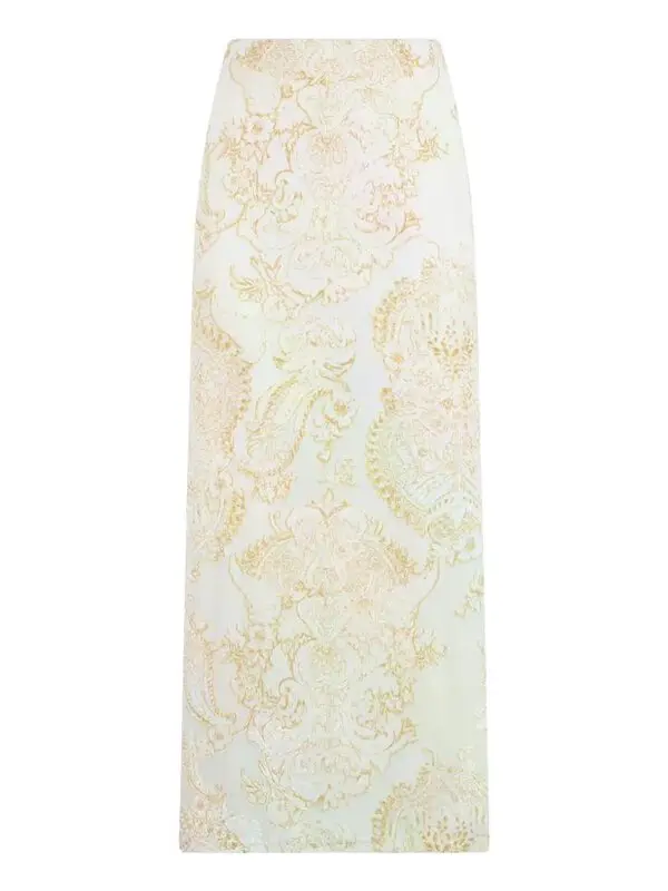 Roberto Cavalli Devoré Barocco Skirt - Neutrals