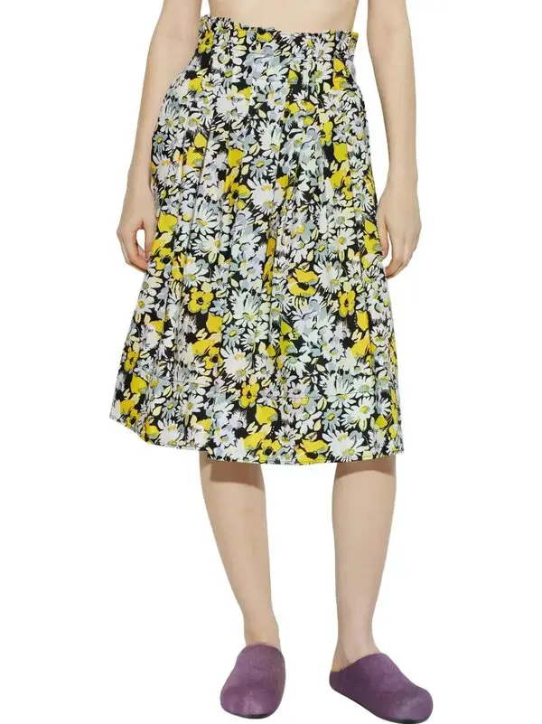 Marni Floral Print Pleated Skirt - Yellow