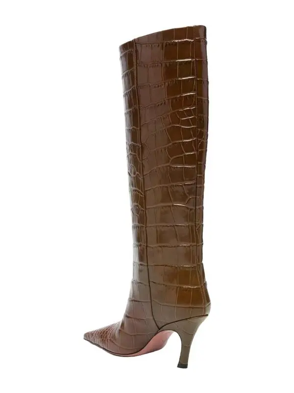 Amina Muaddi Mona Crocodile-effect Pointed-toe Boots - Brown