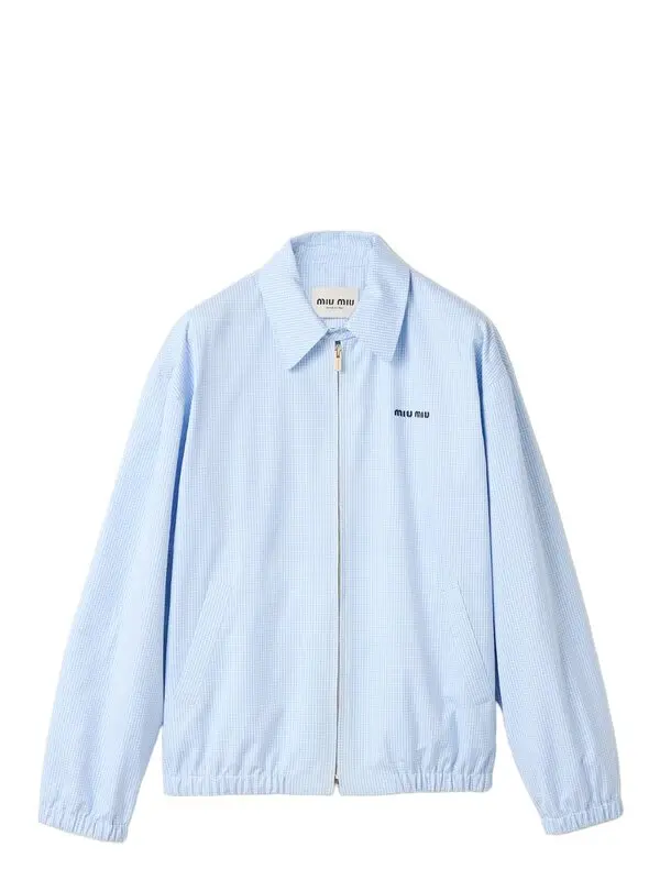 Miu Miu Gingham Check Blouson Jacket - White/light Blue