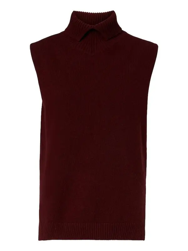 JIL SANDER Wool Turtleneck Sweater Vest - Burgundy