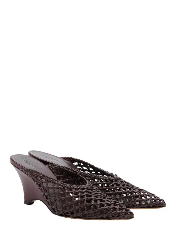 Le Monde Beryl Victoria Leather Wedge Mules - Burgundy