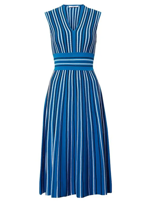 Max Mara Striped Knitted Midi Dress - Blue
