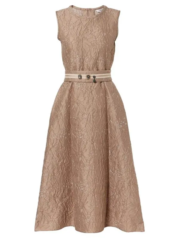 Max Mara Belted Jacquard Midi Dress - Brown