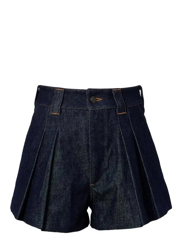 FRAME Pleated Denim Shorts - Blue