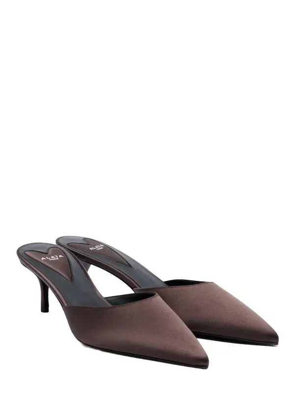 Alaïa Le Coeur Satin Mules - Brown