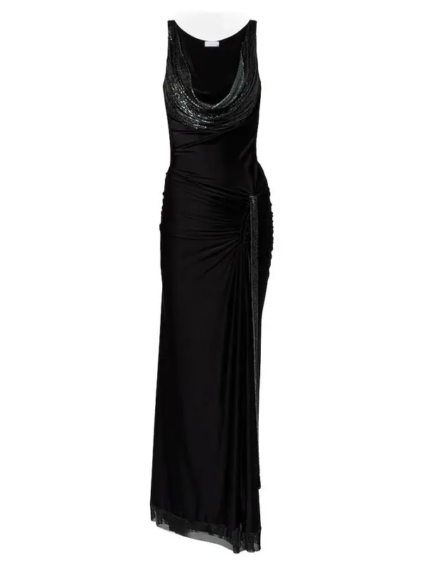 Rabanne Embellished Jersey Gown - Black