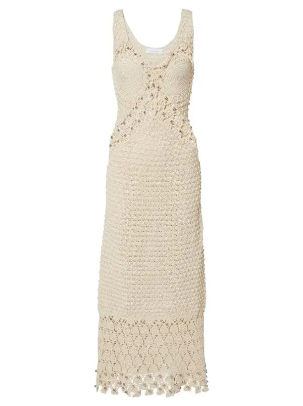 Rabanne Embellished Crochet Cotton Midi Dress - White