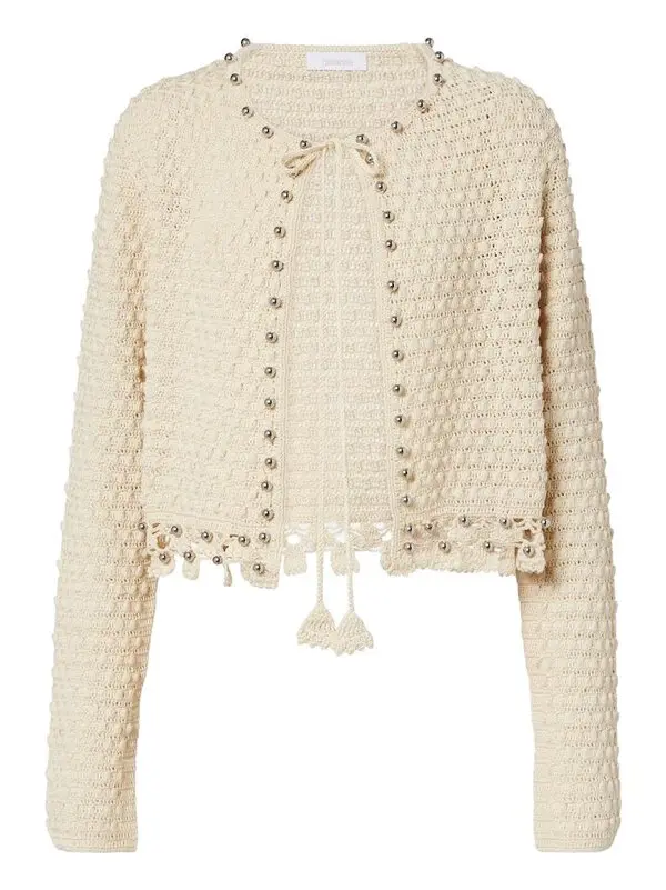 Rabanne Embellished Crochet Cotton Cardigan - Beige