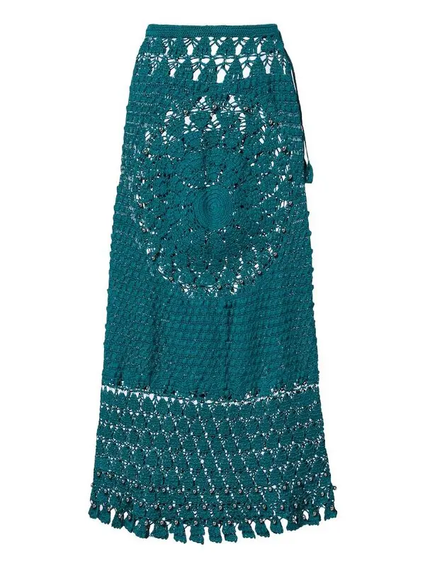 Rabanne Embellished Crochet Cotton Midi Skirt - Green