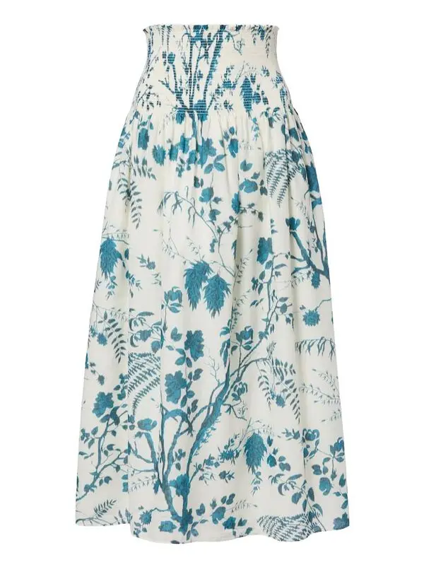 Erdem Floral Cotton And Linen Midi Skirt - Blue