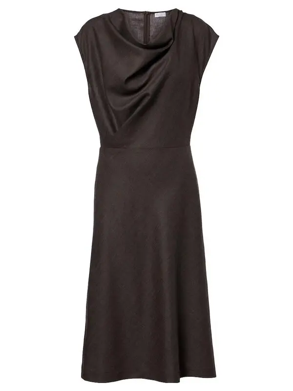 Brunello Cucinelli Draped Wool-blend Midi Dress - Brown
