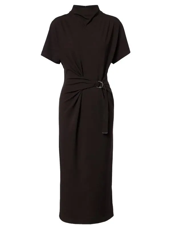 Brunello Cucinelli Gathered Jersey Midi Dress - Brown