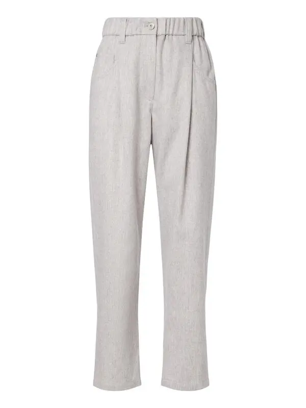 Brunello Cucinelli Monili Wool Tapered Pants - Grey