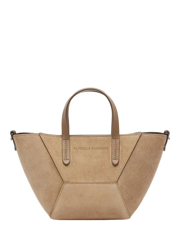 Brunello Cucinelli Duo Mini Monili Suede Top-handle Bag - Beige