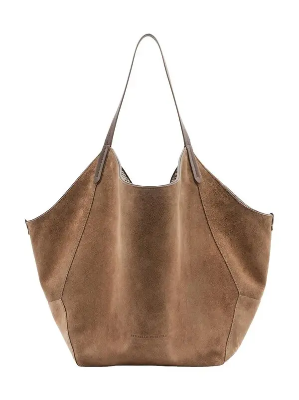 Brunello Cucinelli Monili Reversible Suede Tote Bag - Beige