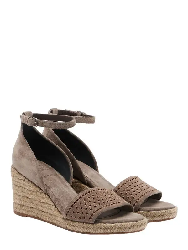 Brunello Cucinelli Suede Espadrille Wedges - Grey