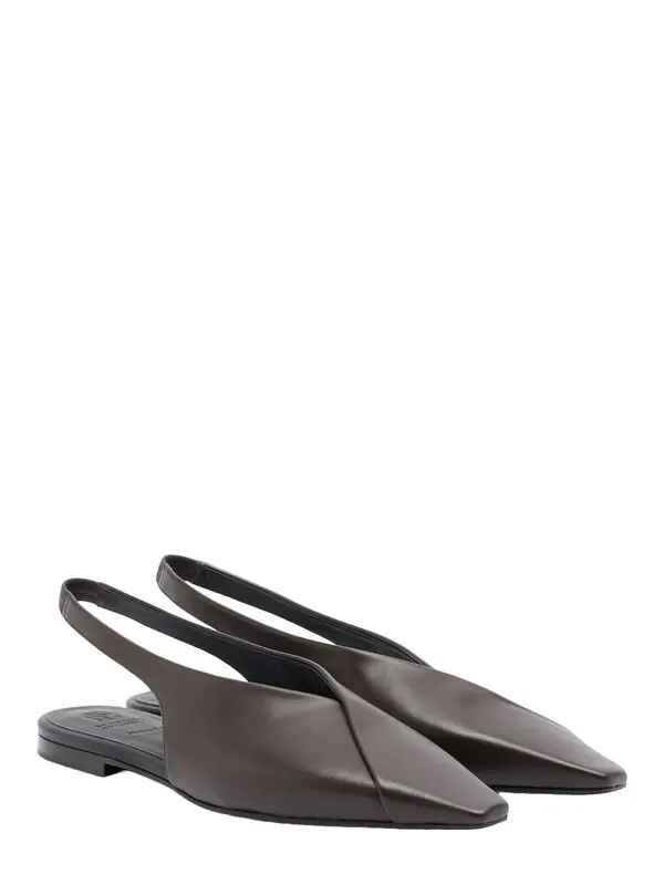 Brunello Cucinelli Leather Slingback Flats - Brown