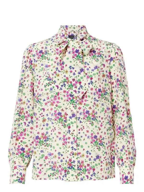 Gucci Silk Floral Tie-neck Shirt - Multicoloured