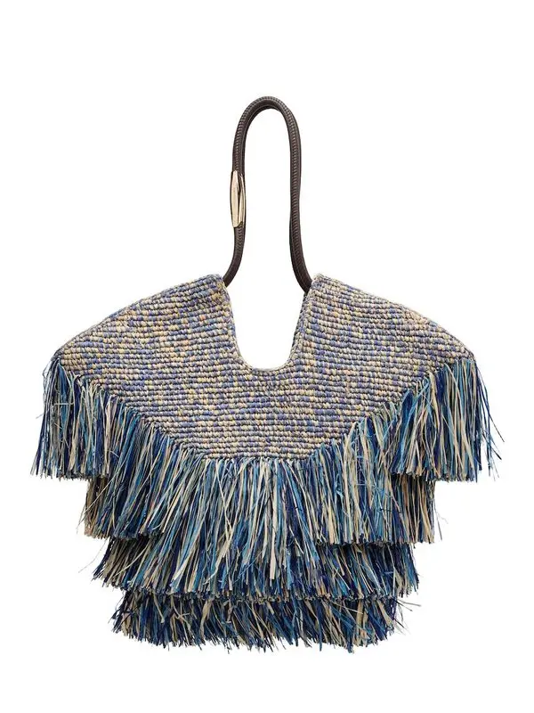 Zimmermann Fringed Raffia Tote Bag - Blue