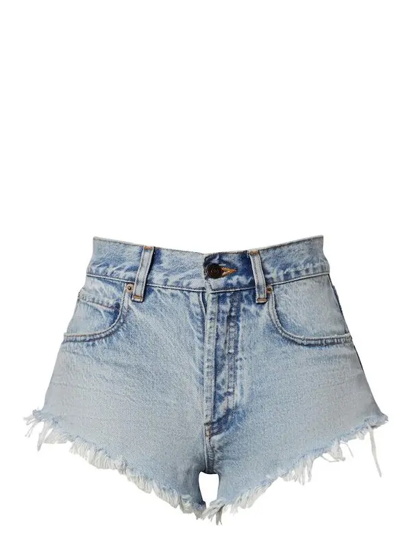 Balenciaga Frayed Denim Shorts - Blue