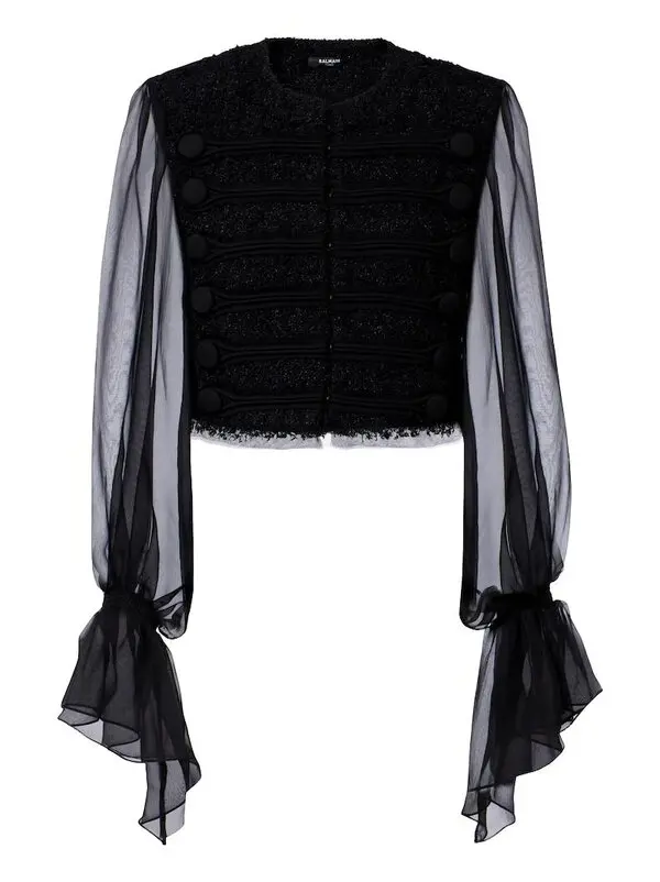 Balmain Silk-trimmed Bouclé Jacket - Black