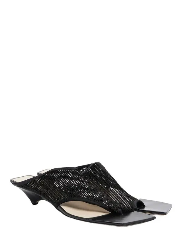 CHRISTEN Edge Stretch Leather-trimmed Mules - Black