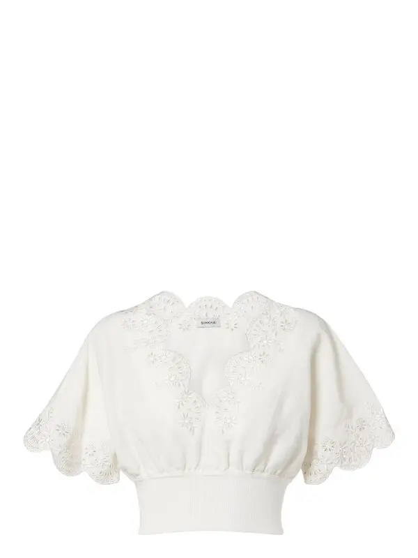 Simkhai Broderie Anglaise Linen-blend Crop Top - White