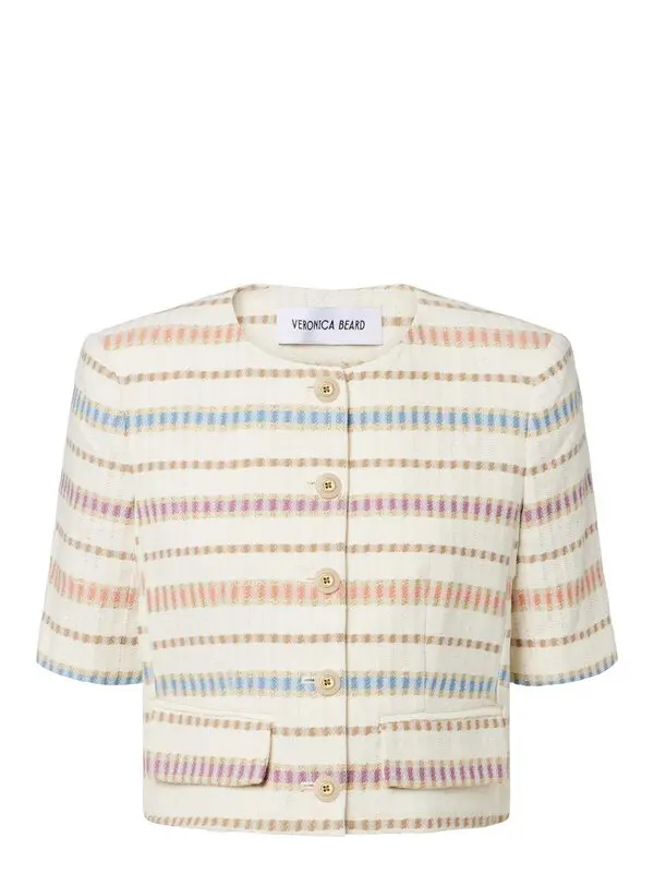 Veronica Beard Orville Striped Cropped Cotton-blend Jacket - White