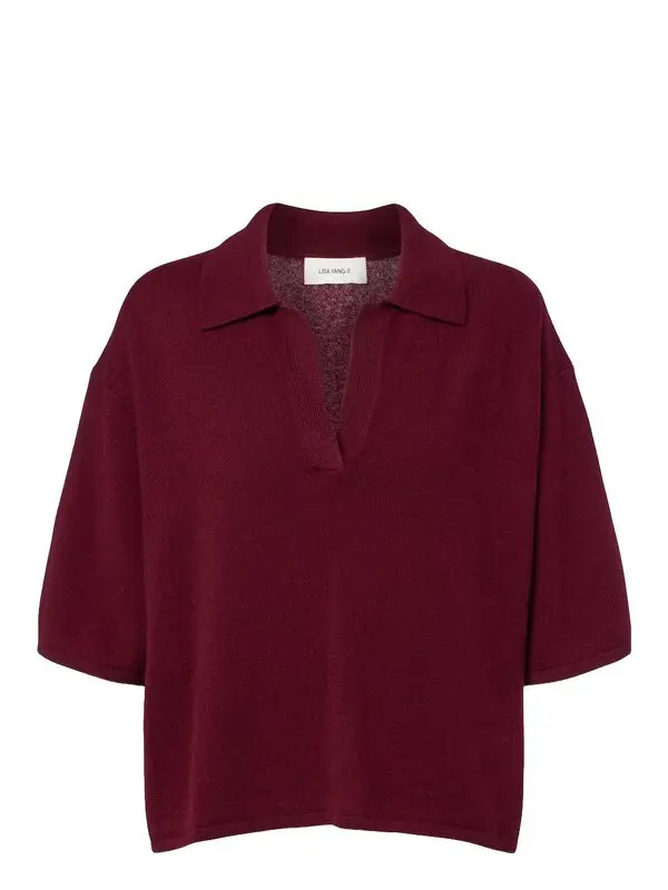 LISA YANG Neela Cashmere Polo Sweater - Burgundy