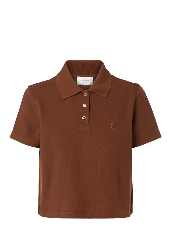 Saint Laurent Cassandre Cotton Piqué Polo Shirt - Brown