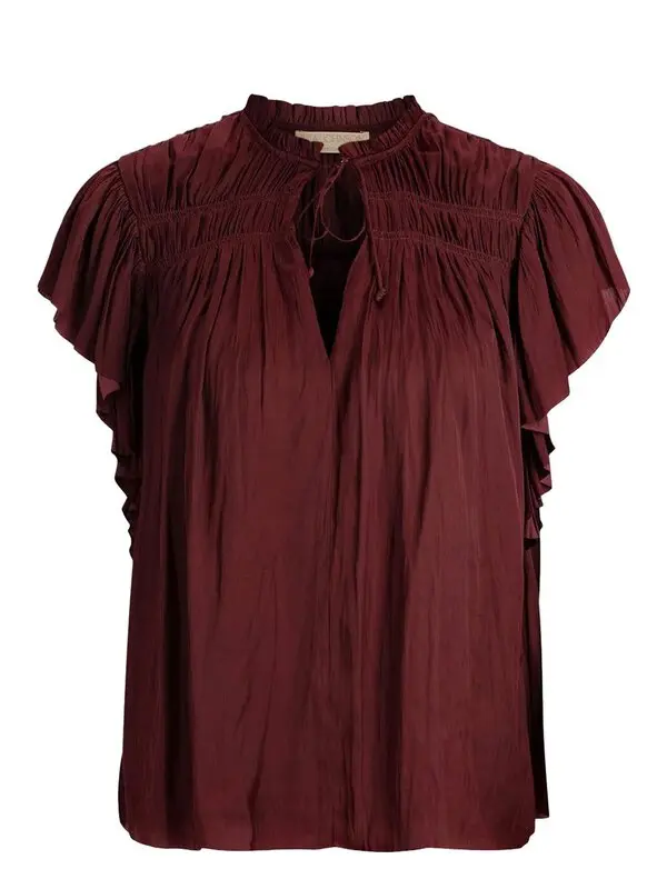 Ulla Johnson Agosta Flutter Sleeve Top - Claret