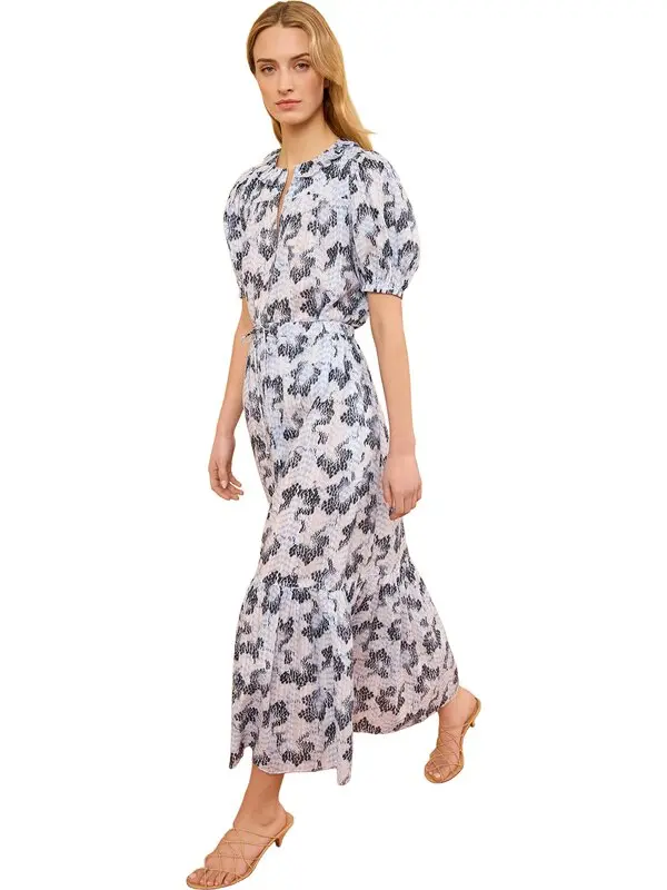 Ulla Johnson Cotton Blend Graphic Print Midi Skirt - Ciel