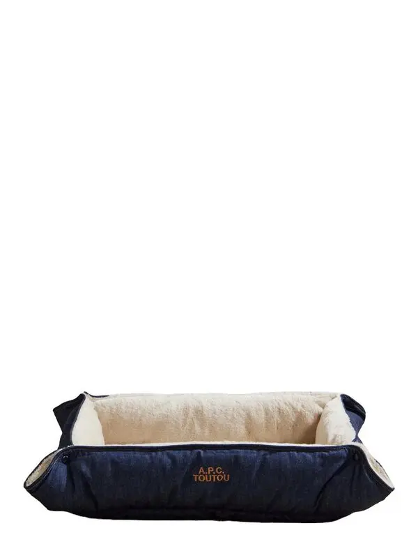 A.p.c. Logo Embroidered Denim And Faux Fur Dog Bed - Blue