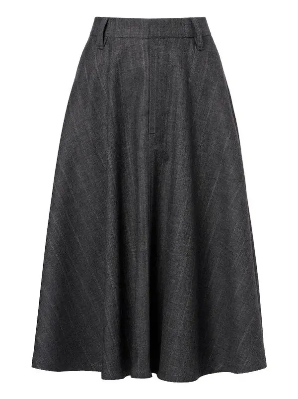 Brunello Cucinelli Virgin Wool Midi Skirt - Grey