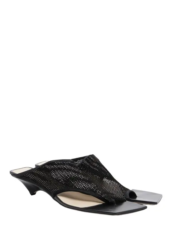 CHRISTEN Edge Stretch Leather-trimmed Mules - Black