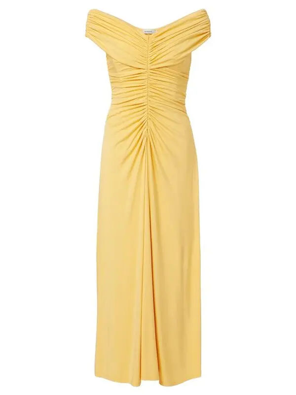 Simkhai Sheyda Ruched Jersey Midi Dress In Mango - Yellow