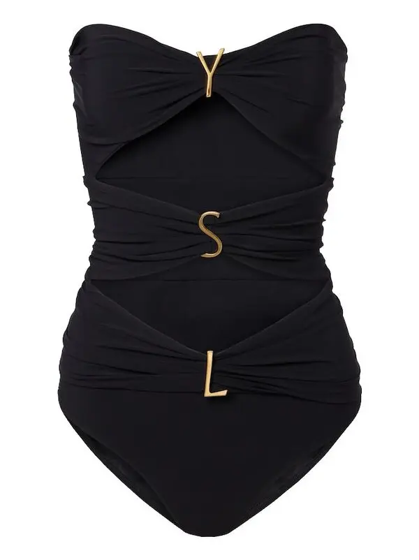 Saint Laurent Embellished Cutout Swimsuit - Black