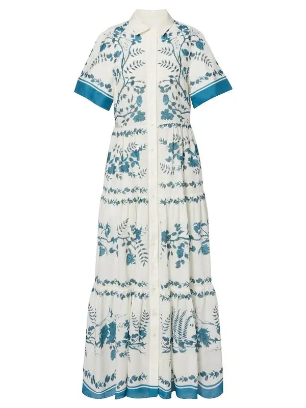 Erdem Floral Cotton And Linen Tiered Shirt Dress - Blue