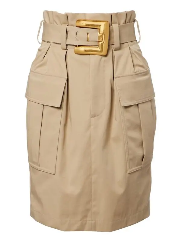 Balmain Belted Cotton Gabardine Mini Skirt - Beige