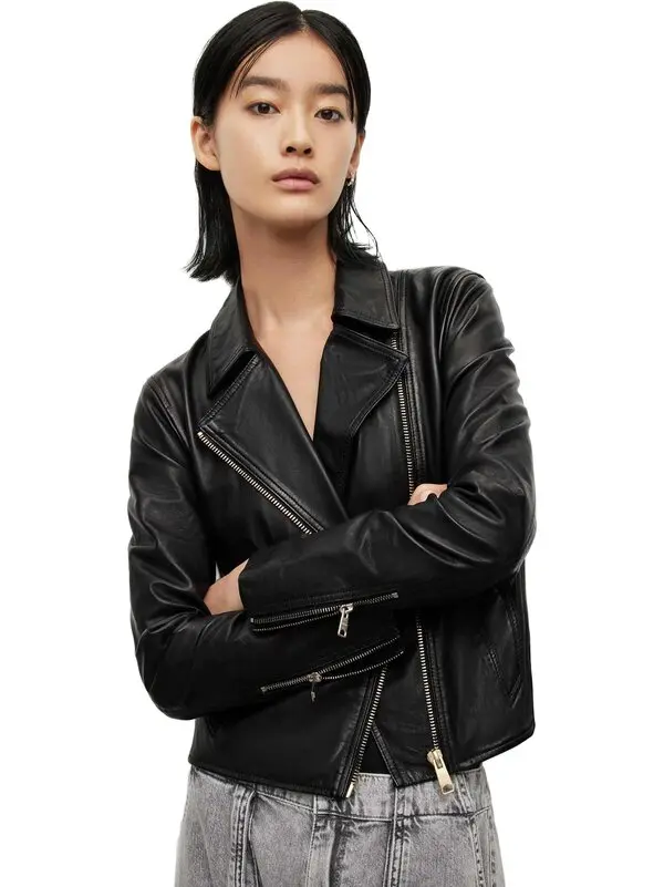 ALLSAINTS Vela Slim Fit Leather Biker Jacket - Black