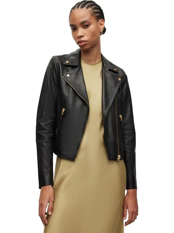 ALLSAINTS Dalby Slim Fit Biker Jacket With Gold Hardware - Black/gold