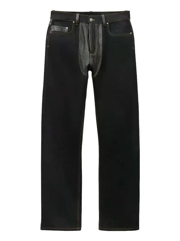 Versace Straight Leg Jeans With Nappa And Leather Trim - Black