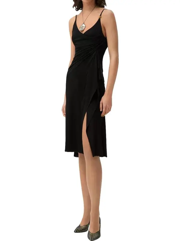 Versace Draped Medusa Hardware Midi Dress - Black