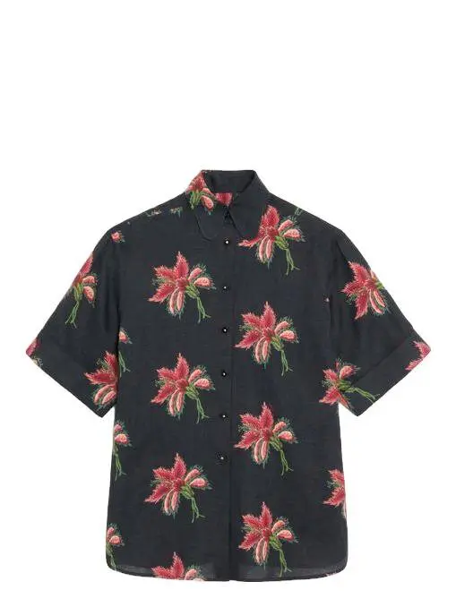 Valentino Garavani Papier Floral Linen Shirt - Black/multicolour