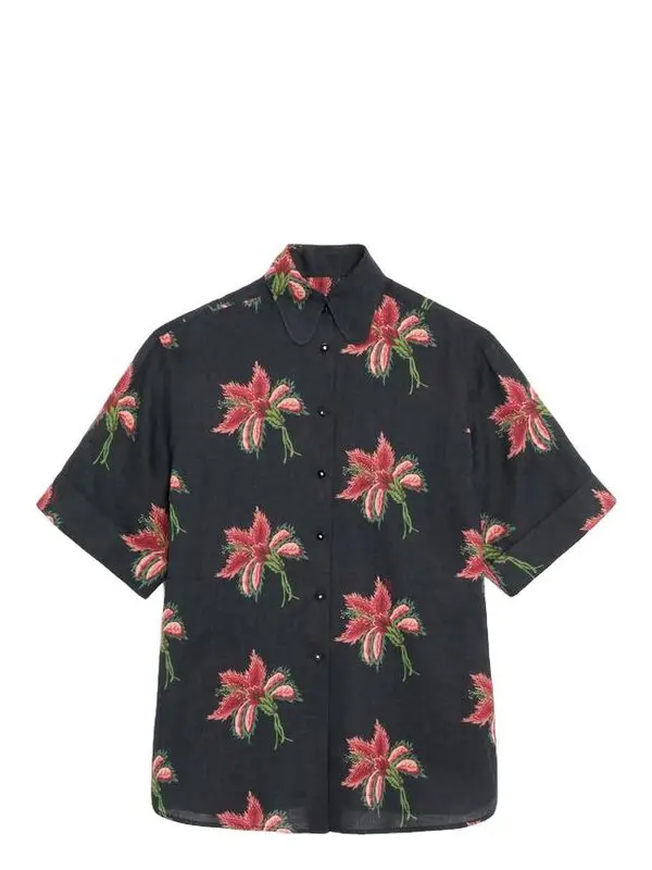 Valentino Garavani Papier Floral Linen Shirt - Black/multicolour